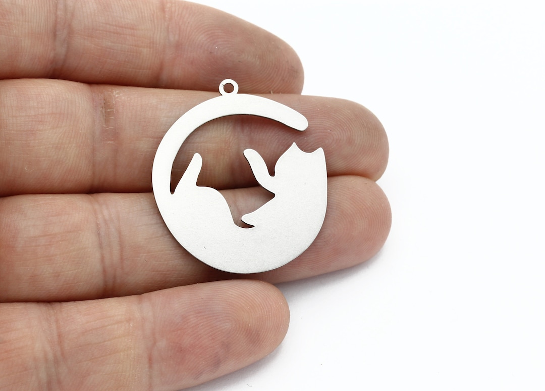 2 Pcs Stainless Steel Cat Medallion, Laser Cut Cat Pendant, Raw Cat ...