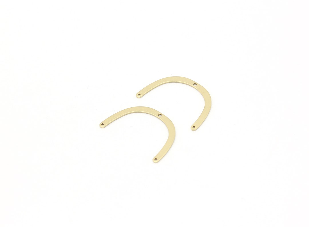 6 Pcs Raw Brass C Shaped Connector, Three Holes Moon Earrings, Arch ...