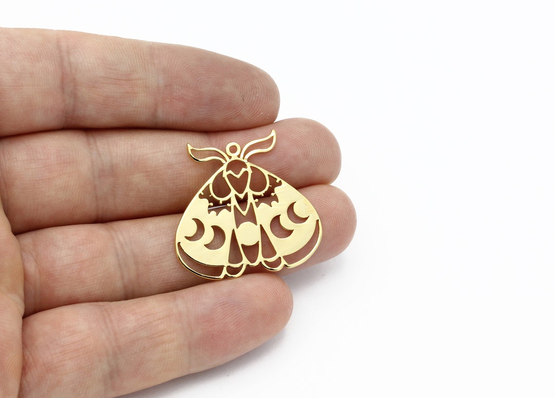 24k Gold Plated Moth Charm, Moth Pendant, Moon Phases Moth Jewelry ...