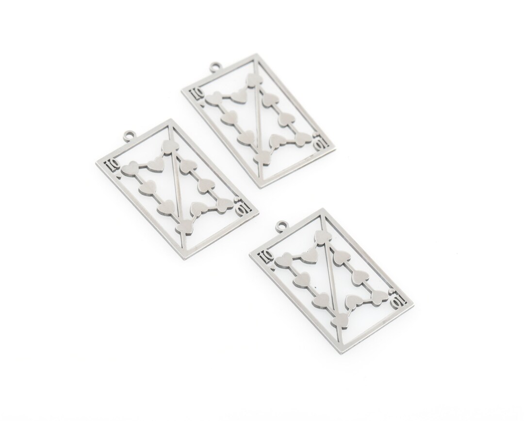2 Pcs Stainless Steel Playing Cards Pendant, Heart Playing Card ...