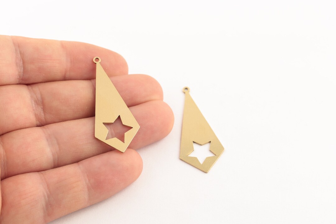 2 Pcs Raw Brass Star Pendant, Laser Cut Star Earrings, Triangle Shaped ...