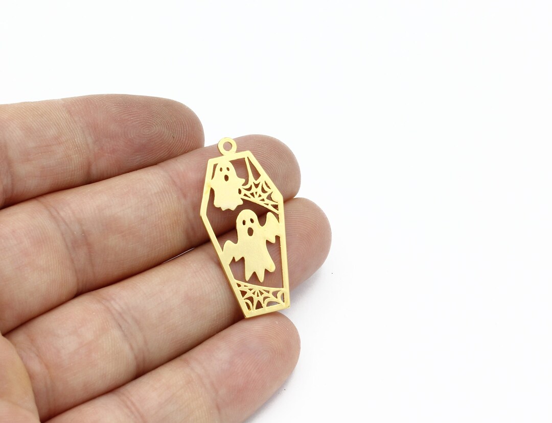 24k Gold Plated Coffin Charms, Spider Web and Ghost Pendant, Coffin ...