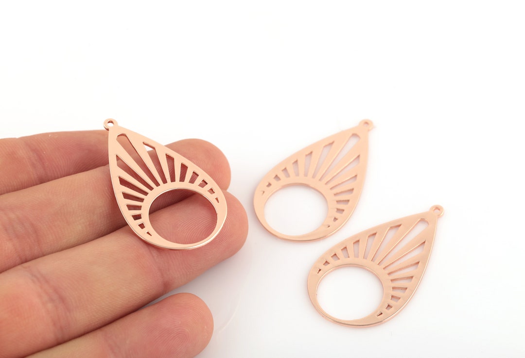 Rose Gold Plated Laser Cut Drop Charm, Big Drop Pendant, Drop Shaped ...