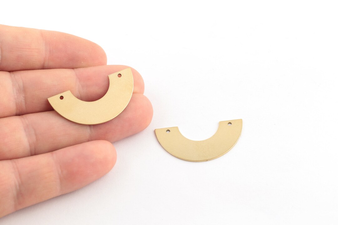 6 Pcs Raw Brass Semi Circle Connector Charms, Two Holes Half Round ...