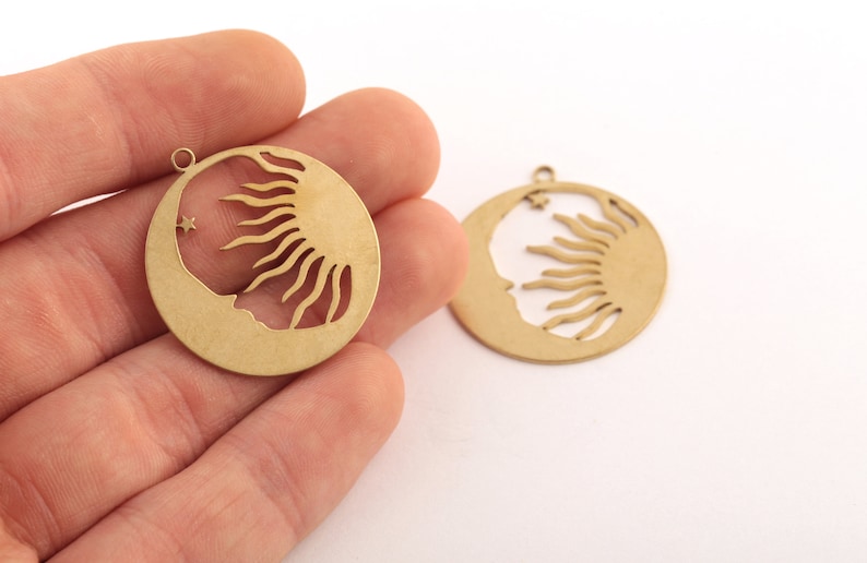 2pcs Raw Brass Laser Cut Crescent and Moon Stars Pendant, Moon Sun ...