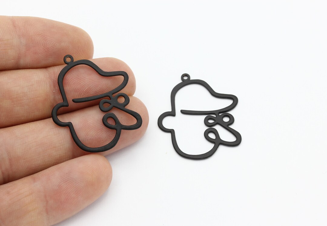 Black Plated Face Charms, Man Face Pendant, Outline Face Earrings, Man ...