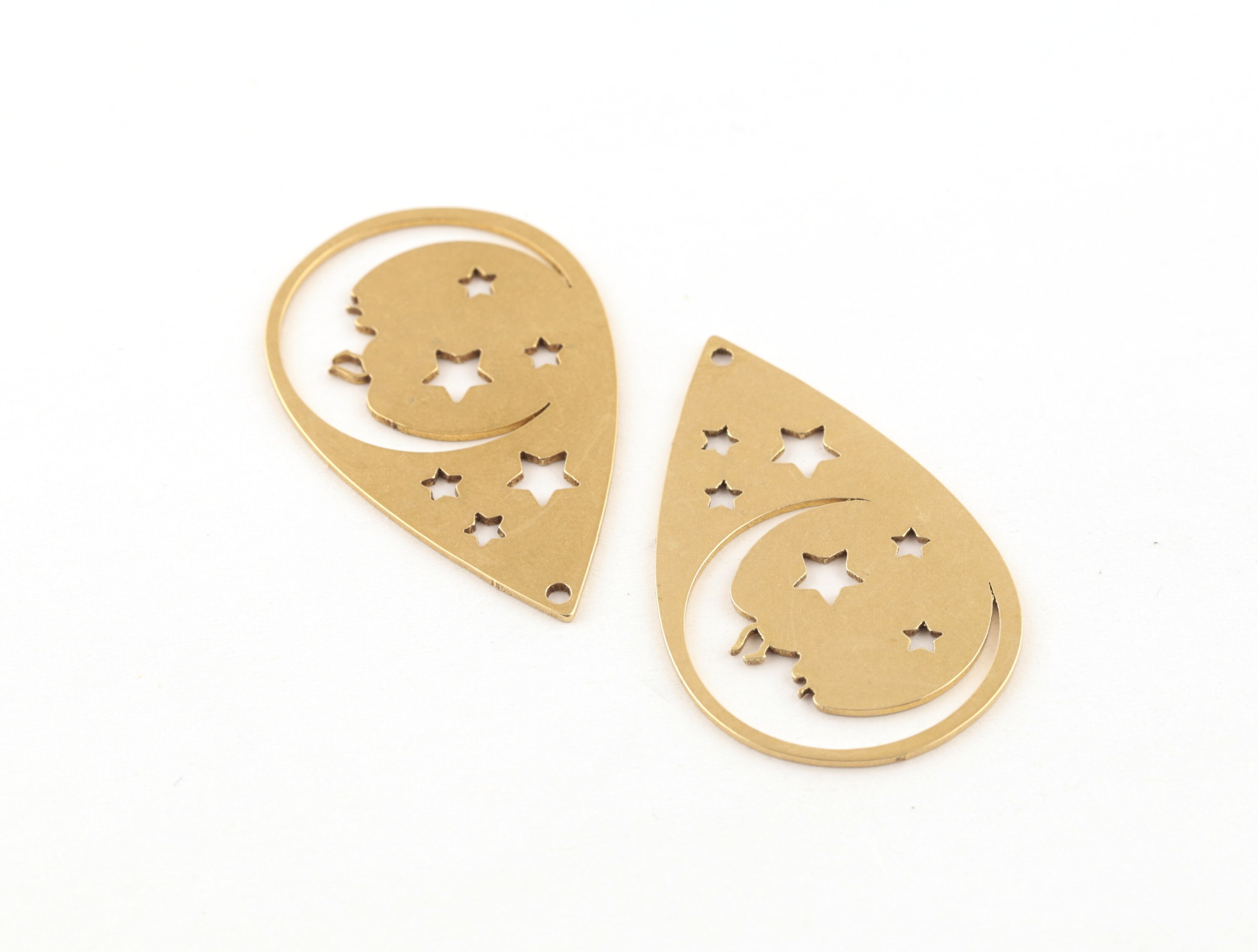 2pcs Raw Brass Laser Cut Moon Face Pendant, Drop Shaped Crescent Charms ...