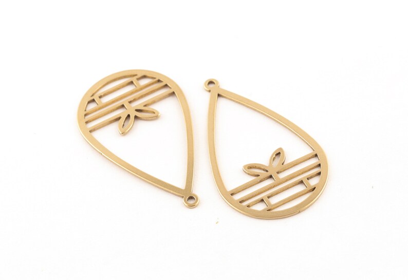 2 Pcs Raw Brass Laser Cut Flower Sprout Charms, Drop Shaped Floral ...