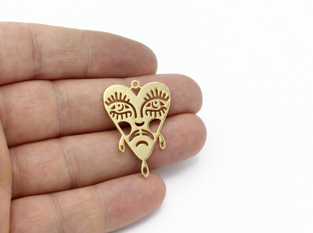 24k Gold Plated Crying Face Pendant, Heart Shape Charms, Face Earrings ...