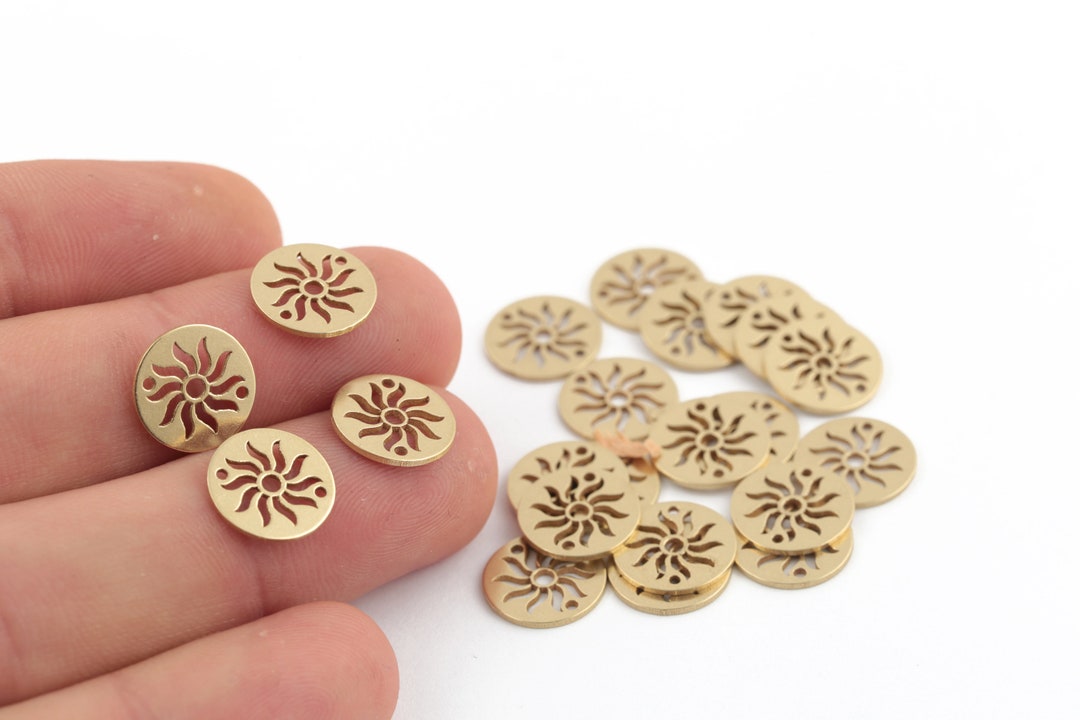 4 Pcs Raw Brass Sun Pendant, Tiny Sun Connector, 2 Hole Sun Bracelet ...