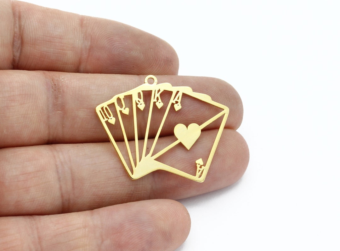 24k Gold Plated Playing Cards Pendant, Heart Playing Card Earrings ...