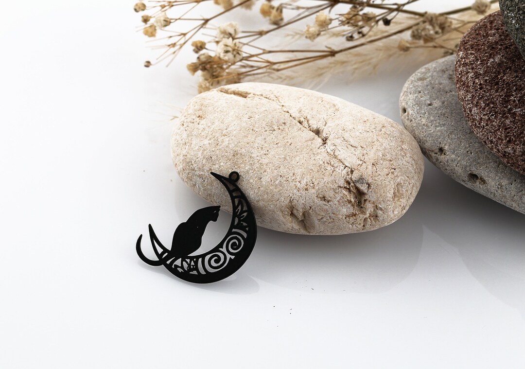 Black Plated Sky Cat Talisman İn the Pendant, Cat Necklace, Crescent ...