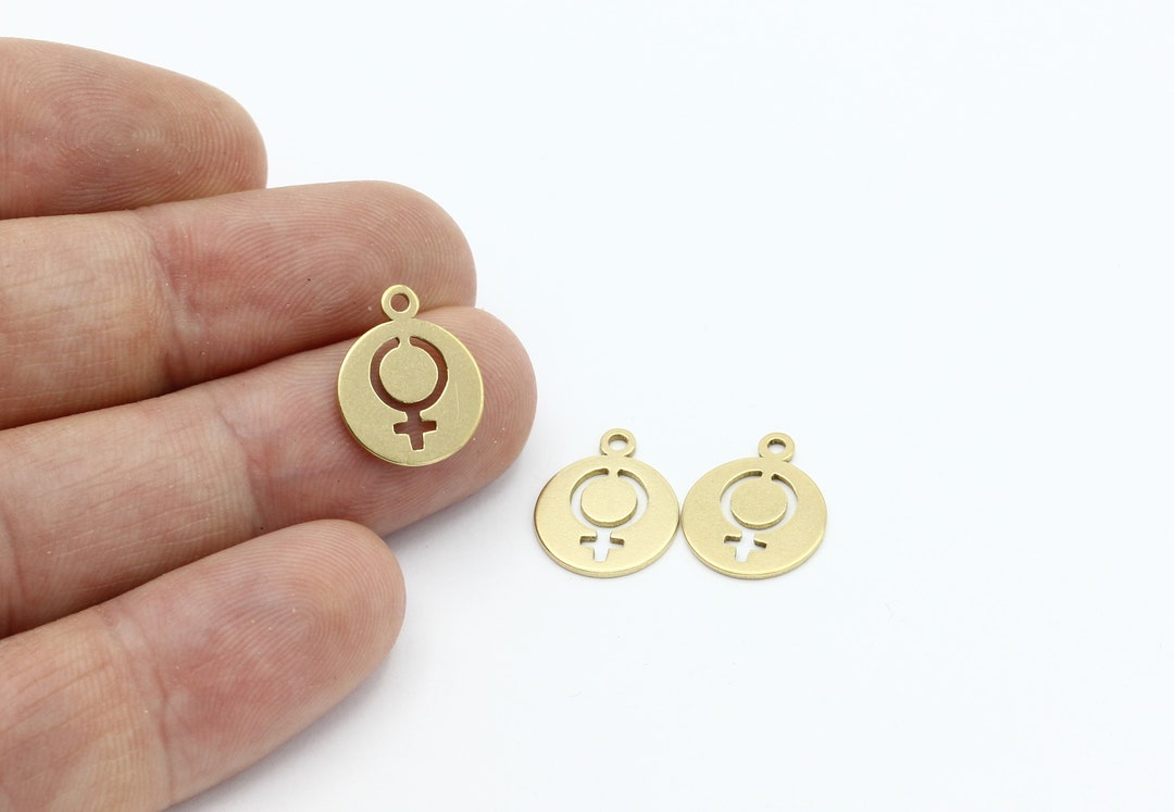 4 Pcs Raw Brass Feminist Symbol Pendant, Gender Sign Symbol Charms ...