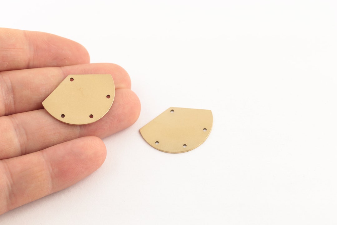 5 Pcs Raw Brass Half Round Connector Charms, Four Holes Half Moon ...