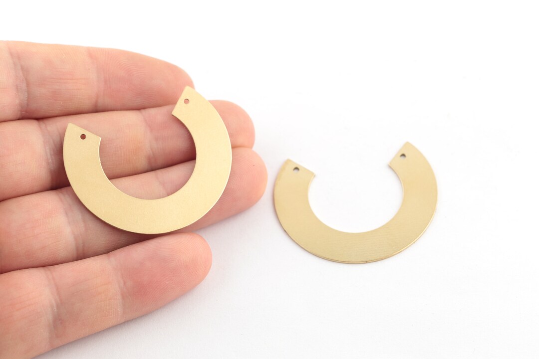 5 Pcs Raw Brass Half Round Connector Charms, Two Holes Half Moon ...