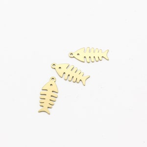 4 Pcs Raw Brass Fish Pendant, Fish Bone Charm, Fish Eearrings, Raw ...