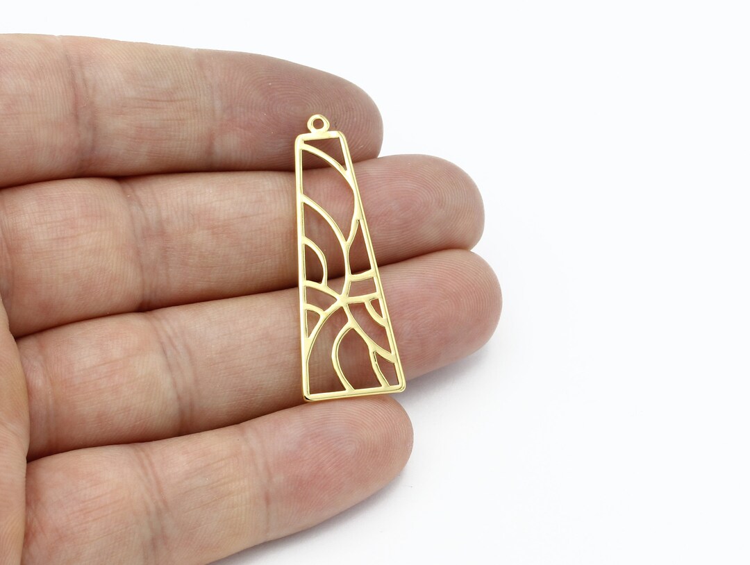 2 Pcs 24k Gold Plated Rectangle Earrings, Geometric Pendant, Rectangle ...