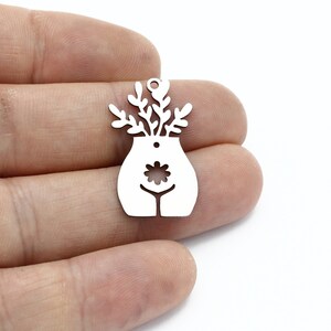 2 Pcs Stainless Steel Woman Body Figure Pendant, Flower Charms, Woman ...
