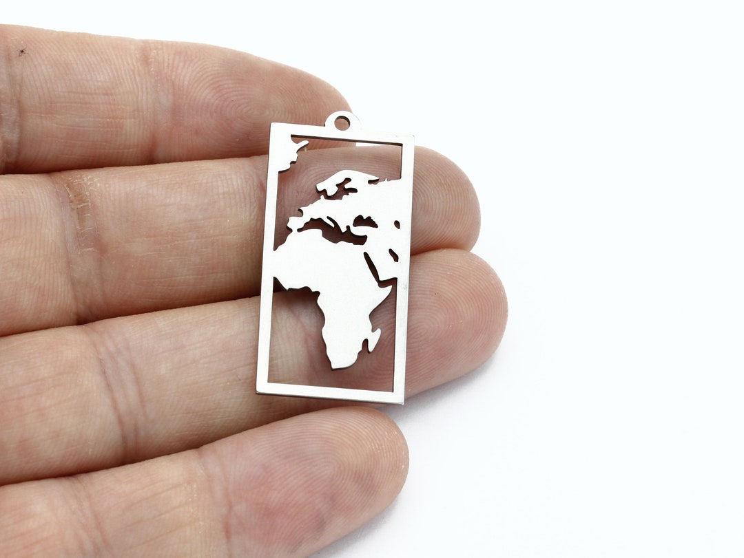 Stainless Steel Map Pendant, World Map Charm, Rectangle Eart Globe ...