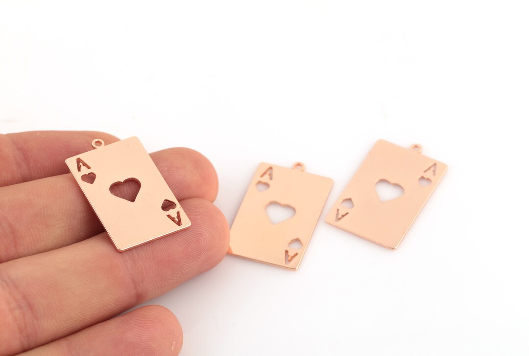 Rose Gold Plated Laser Cut Playing Cards Pendant, Ace of Hearts Charm ...