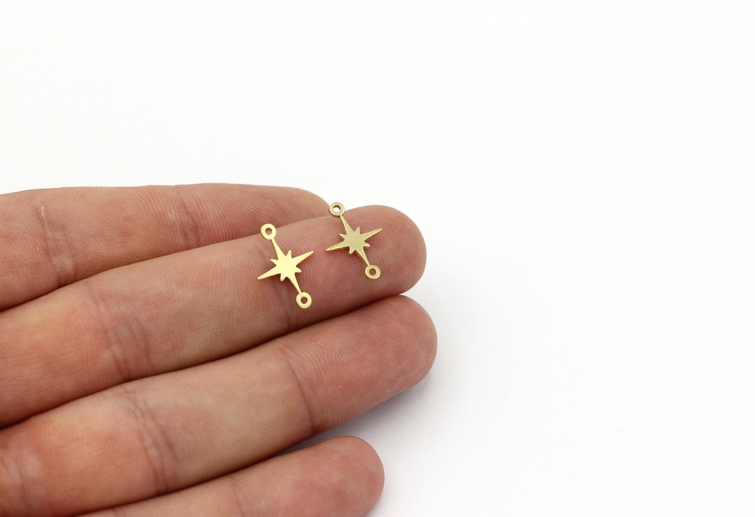 10 Pcs Raw Brass North Star Connector, Tiny Pole Star Connector, 2 Hole ...