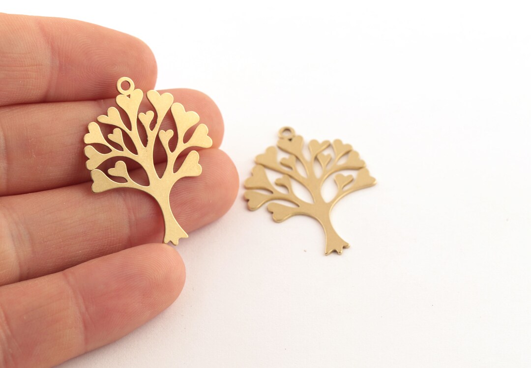 4 Pcs Raw Brass Laser Cut Tree Charms, Heart Tree Pendant Charms, Raw ...