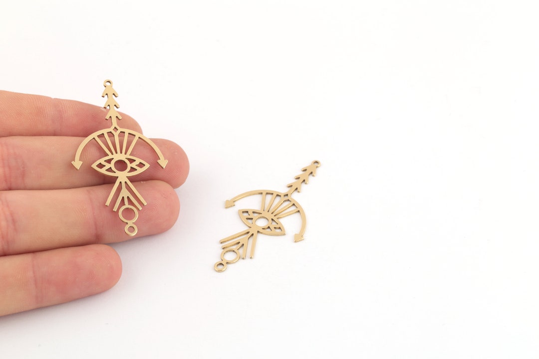 Raw Brass Third Eye Connector, Geometric Bar Earrings, Raw Eye Jewelry ...