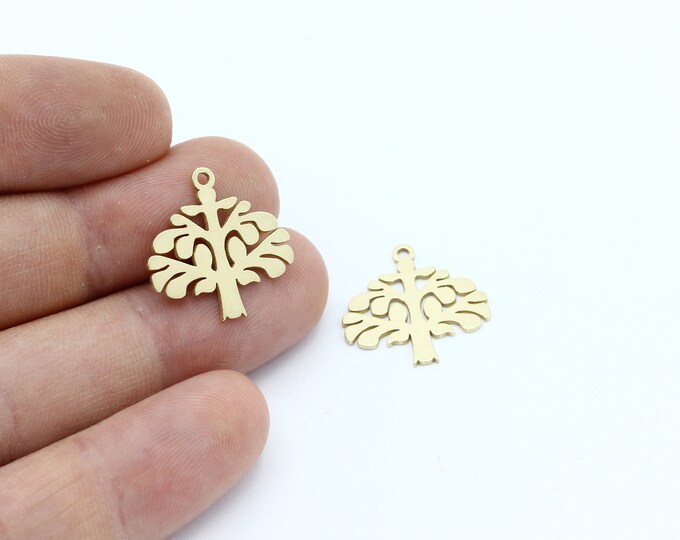 6pcs Raw Brass Tree Charms, Tree of Life Pendant, Heart Tree Necklace ...