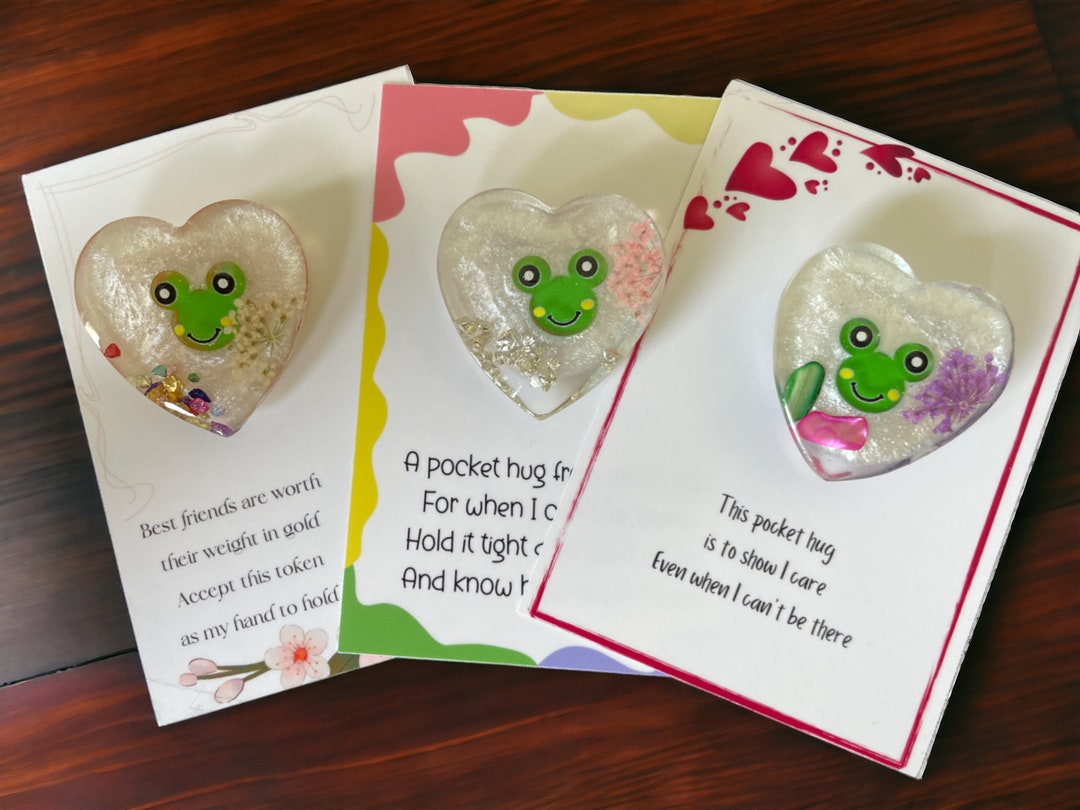 Cute Frog Pocket Hug, Unique Gift, Handmade With Resin Flowers and ...