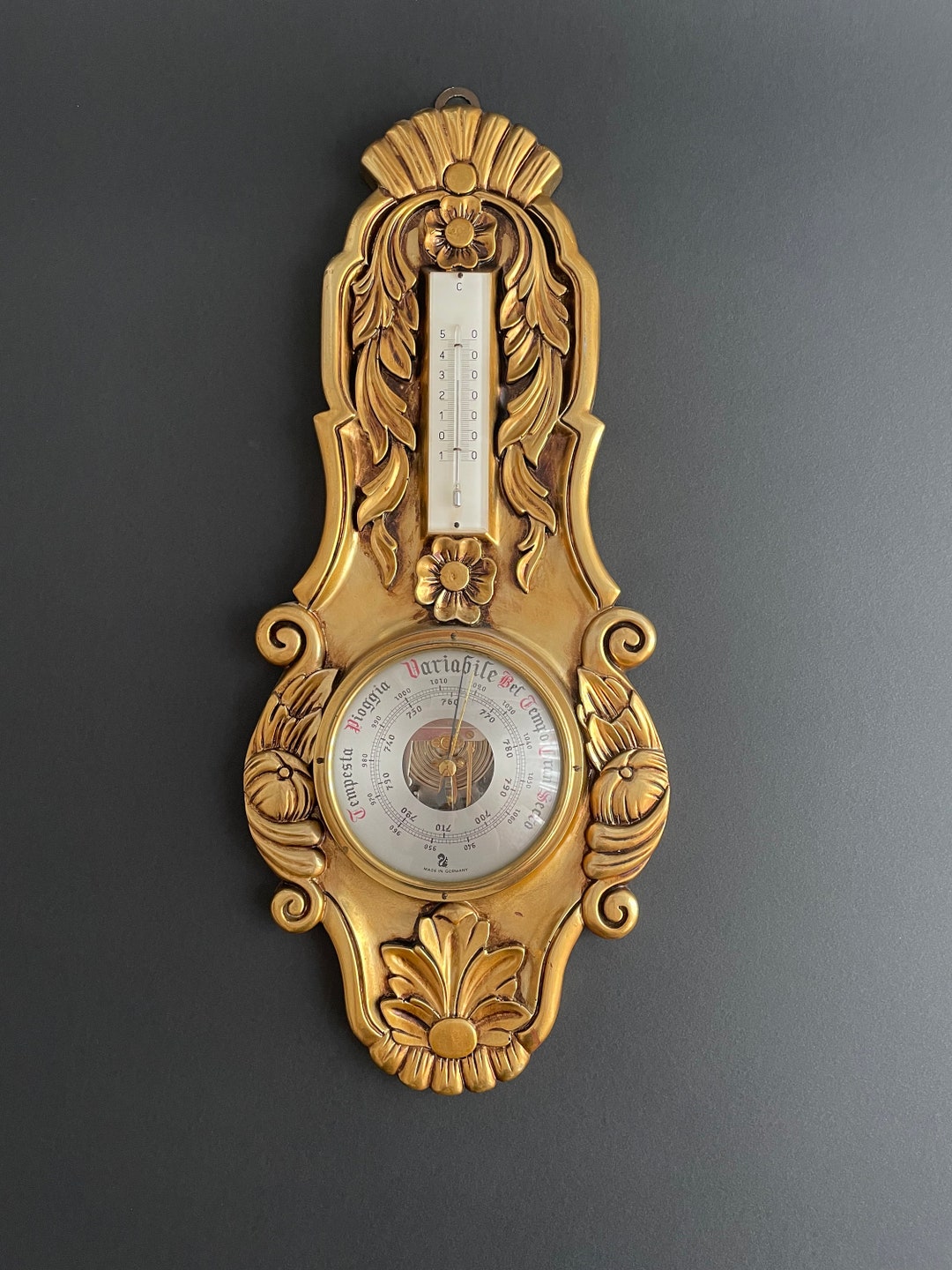 Gold Resin Thermometer and Barometer Weather Station Vintage 1960s ...