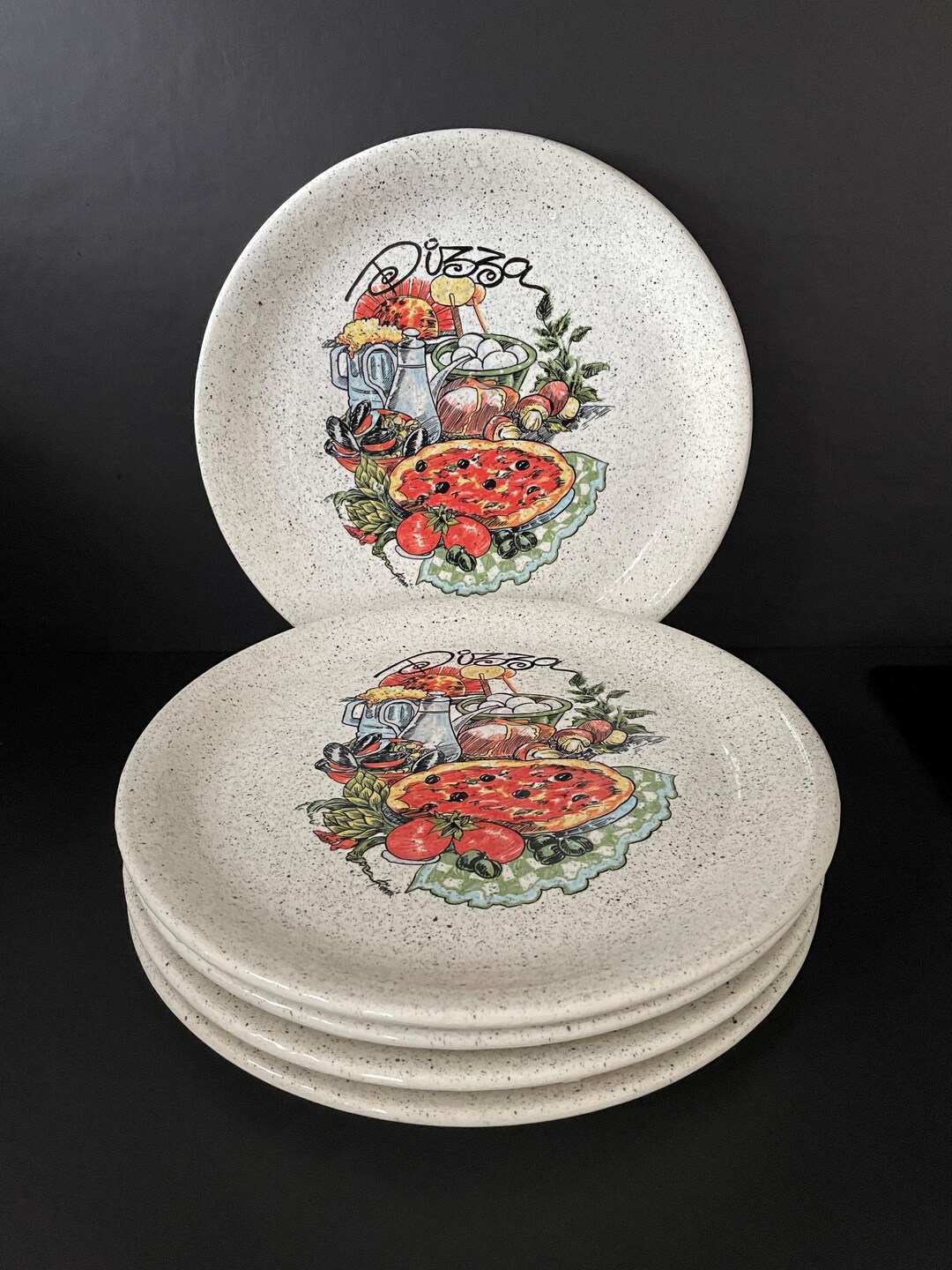 Set of 5 Pizza Plates / 80's Vintage Italian Ceramic / Real Italian ...