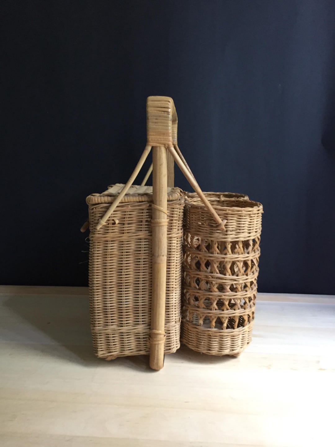 Wicker Basket With Bottle Holder Handmade in the 50s / Very Rare ...