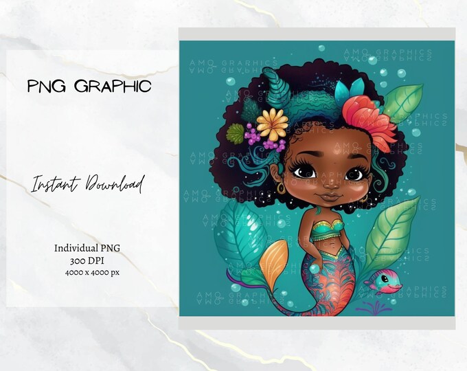 Little Black Girl Mermaid Clipart, African American Mermaid ...