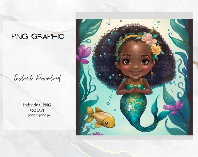 Little Black Girl Mermaid Clipart, African American Mermaid ...