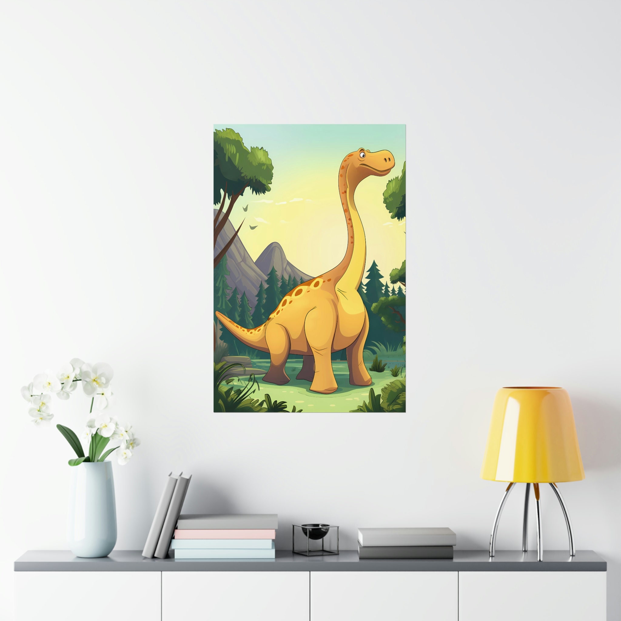 Cartoon Long Neck Dinosaur Poster for Kids Bedroom Multiple Sizes ...