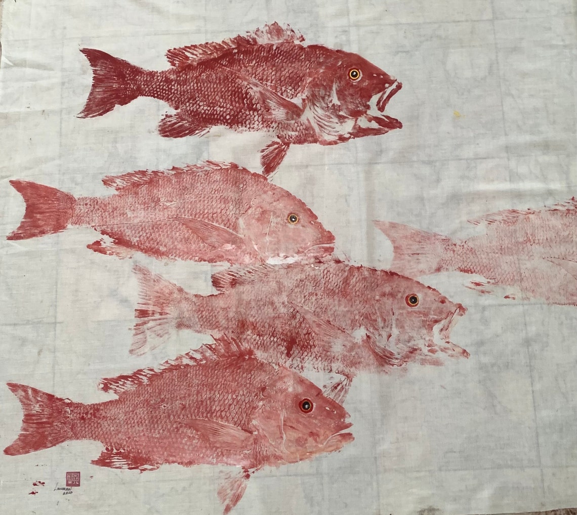 5 Red Snapper in a School Swimming Fish Print - Etsy
