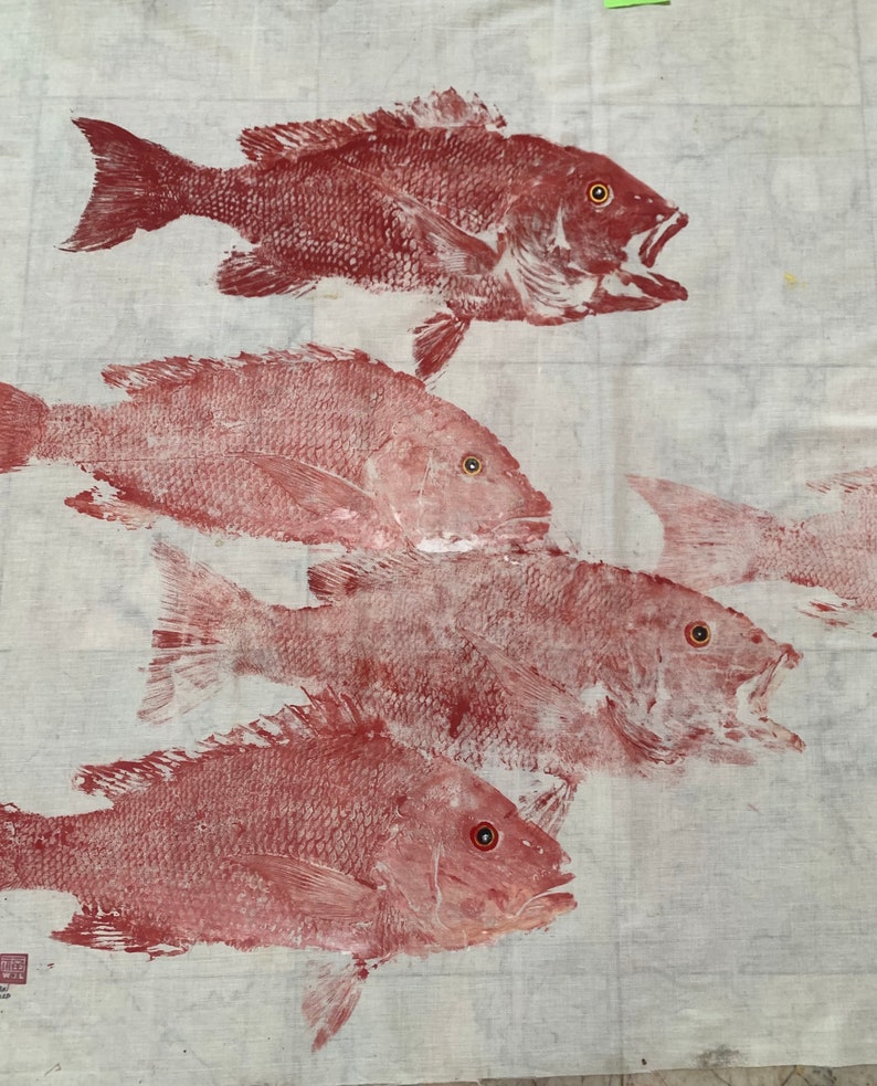 5 Red Snapper in a School Swimming Fish Print - Etsy