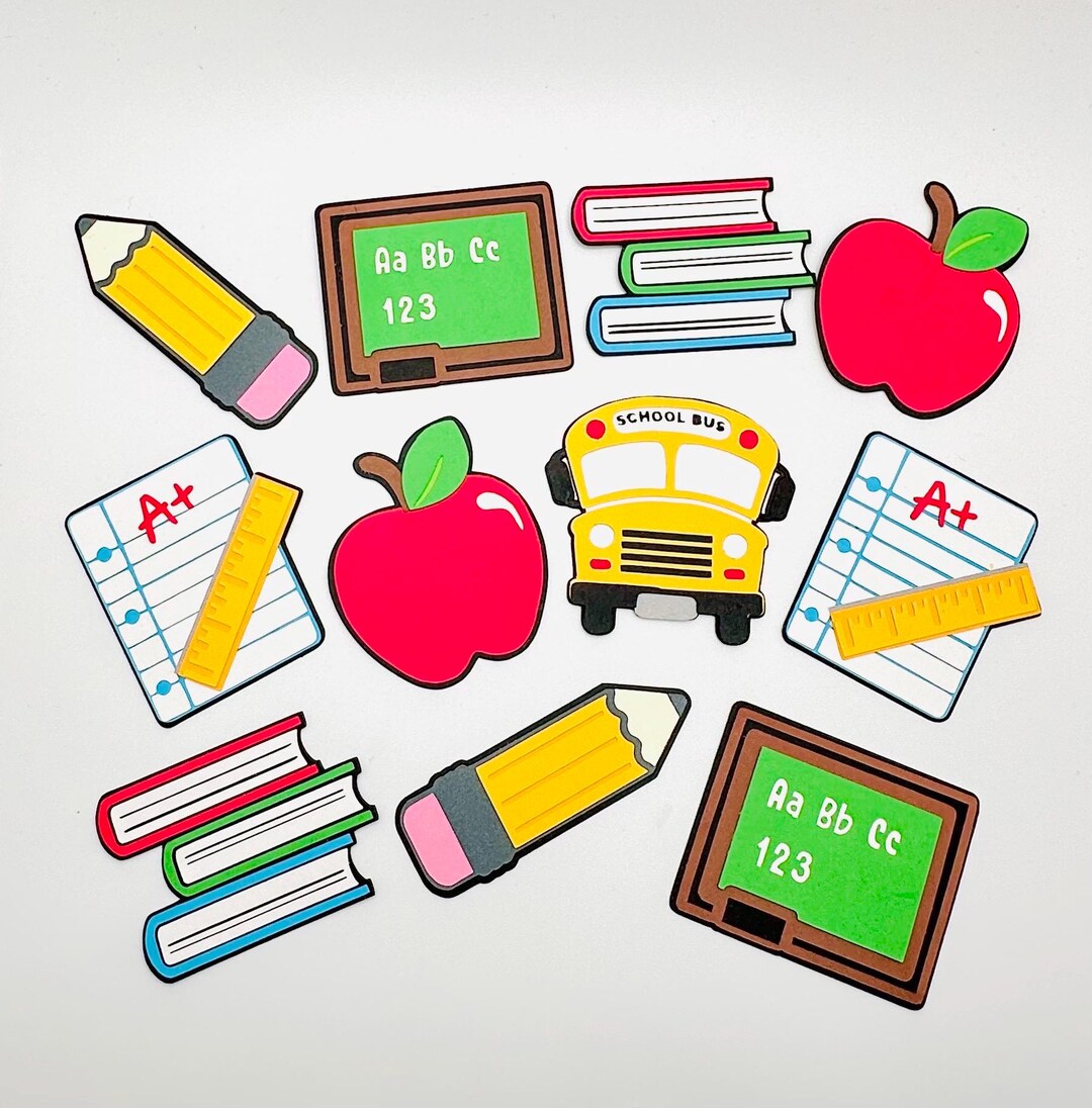 Back to School Teacher Cupcake Toppers School Bus Apple Books Pencil ...