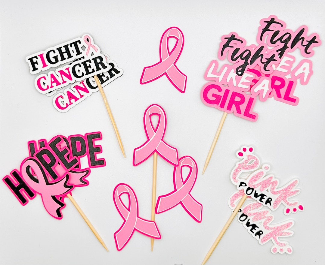 Breast Cancer Awareness Pink Ribbon Cupcake Toppers Cake Toppers Fight ...