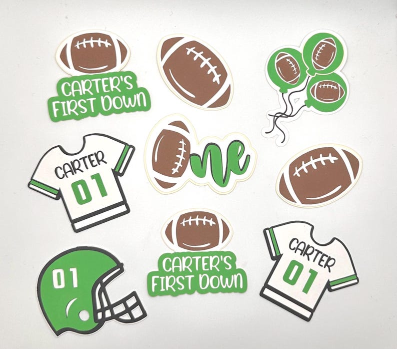 First Down First Birthday Cupcake Toppers Football Jersey Helmet ...