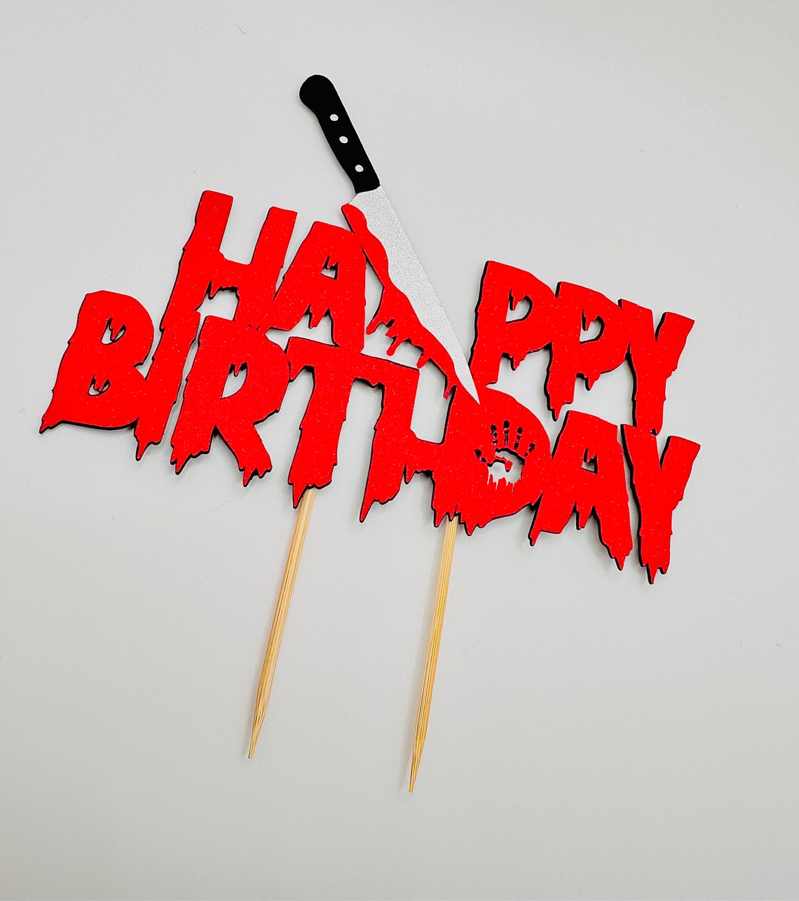 Halloween Slasher Bloody Knife Cake Topper Happy Birthday Photo Prop - Etsy