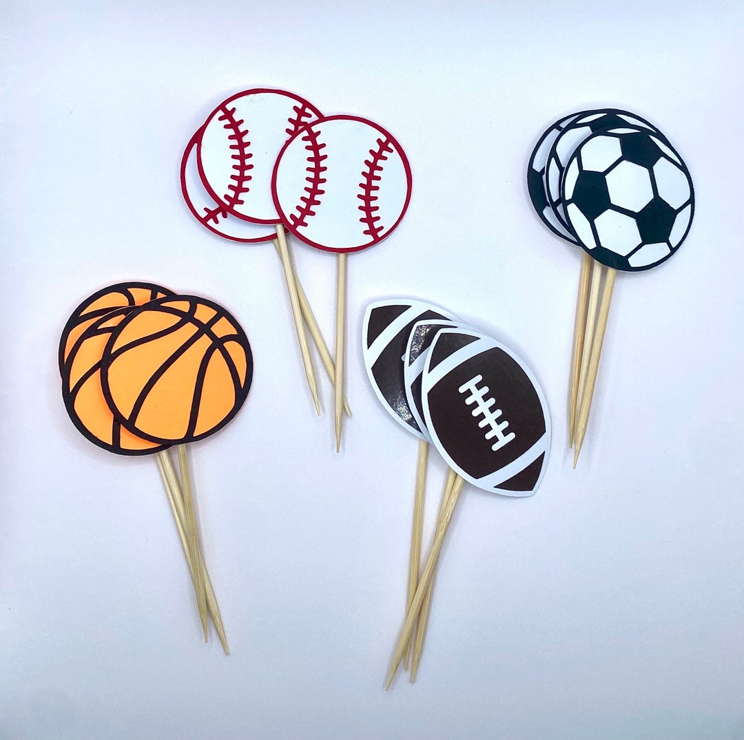 Sports Balls Birthday Cupcake Toppers Soccer Football Basketball ...