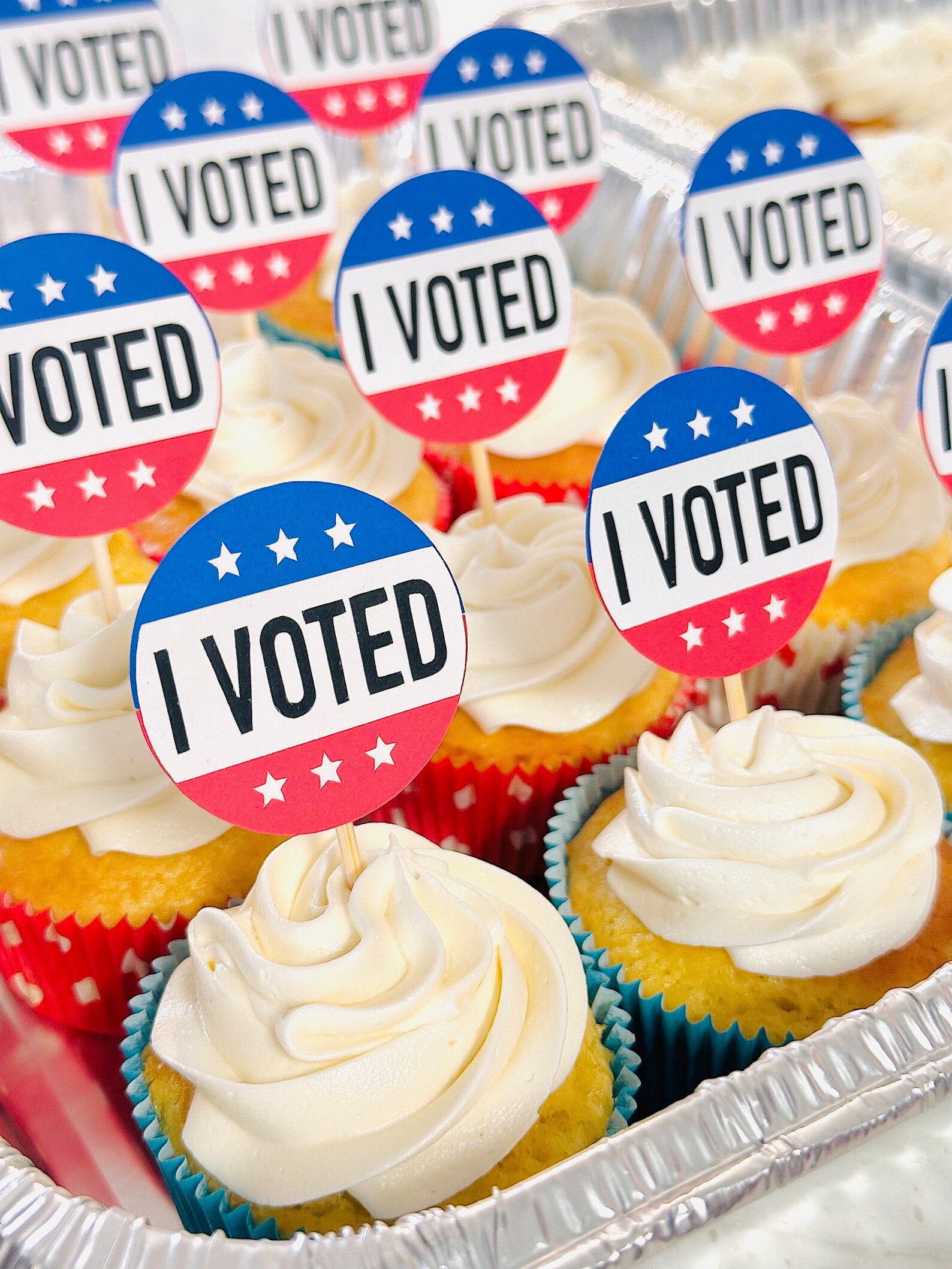 I Voted Voting Day Cupcake Toppers Cake Toppers Red White Blue Stars ...