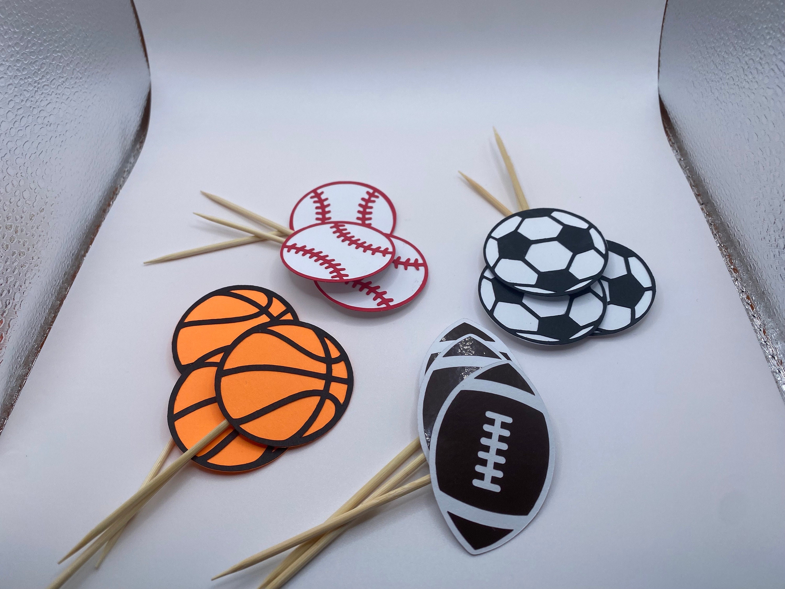 Sports Balls Birthday Cupcake Toppers Soccer Football Basketball ...