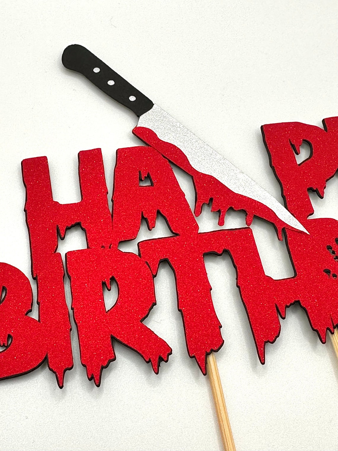 Halloween Slasher Bloody Knife Cake Topper Happy Birthday Photo Prop - Etsy