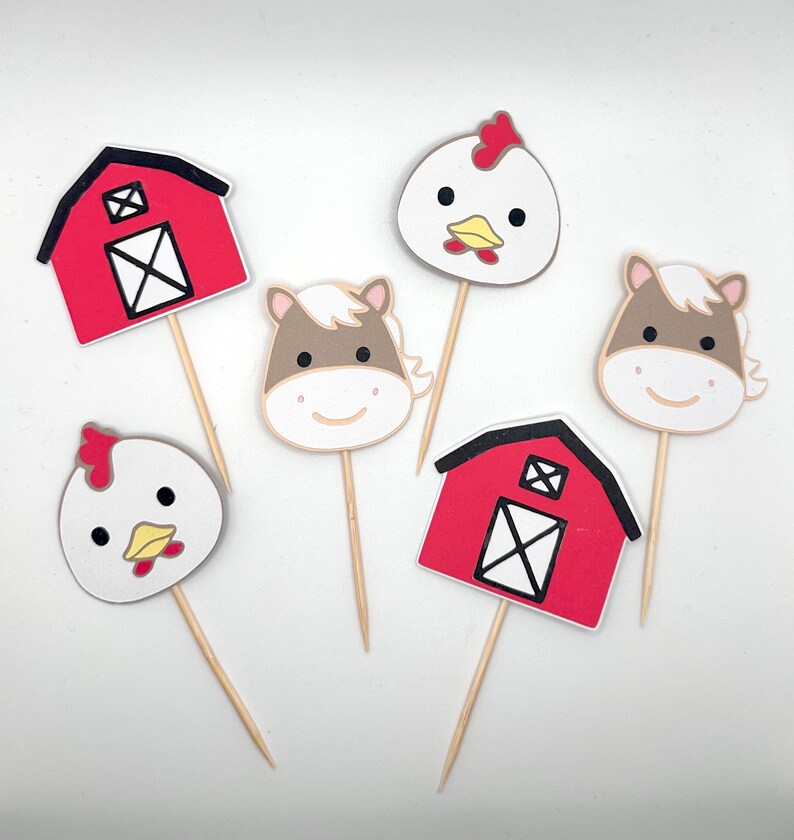 Farm Animals Barn Cupcake Toppers Cow Sheep Chicken Chick Horse Pig ...