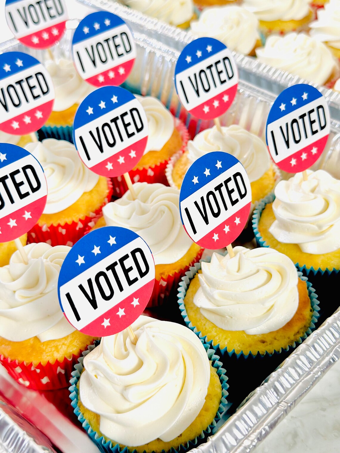 I Voted Voting Day Cupcake Toppers Cake Toppers Red White Blue Stars ...