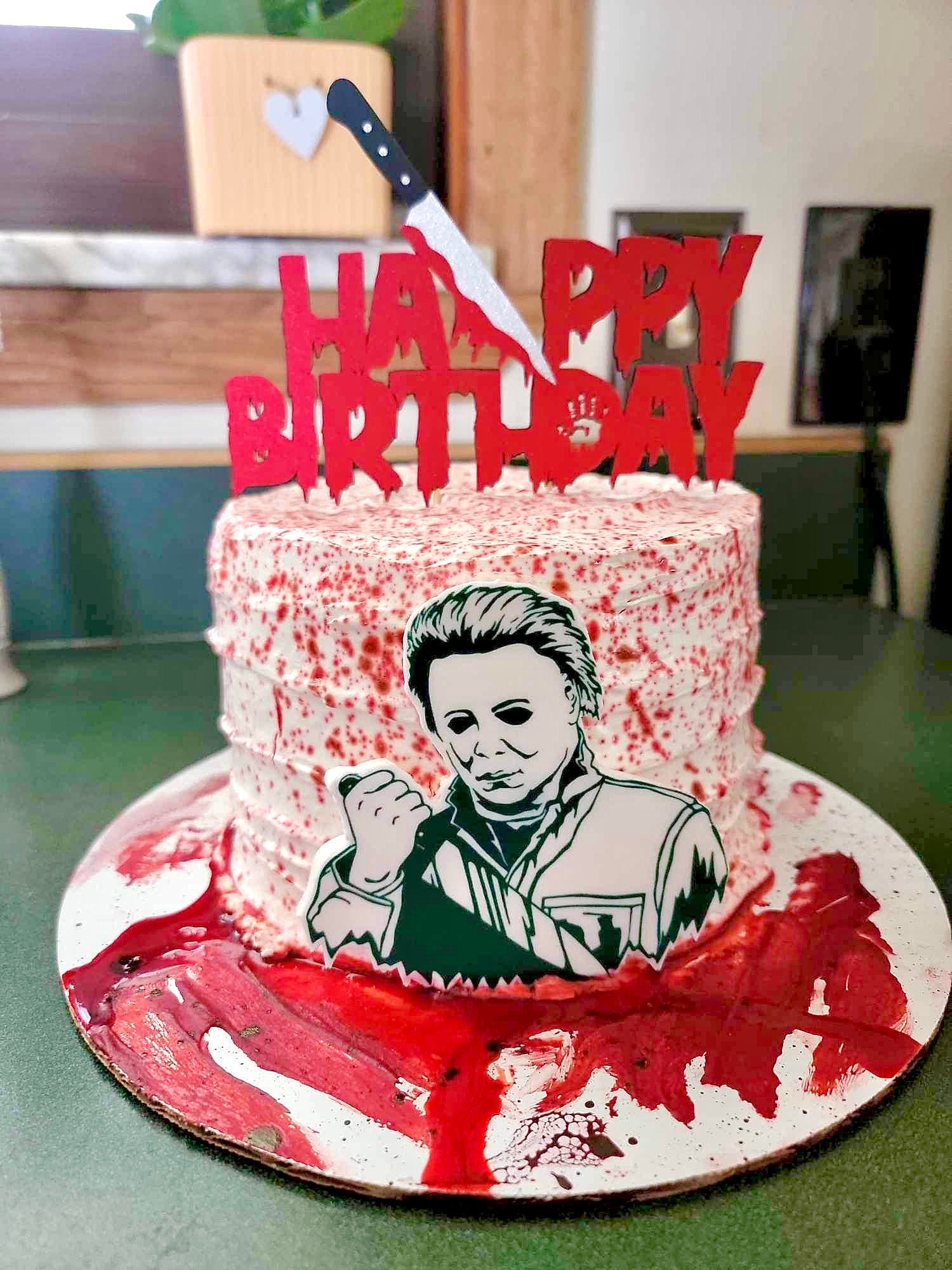 Halloween Slasher Bloody Knife Cake Topper Happy Birthday Photo Prop - Etsy