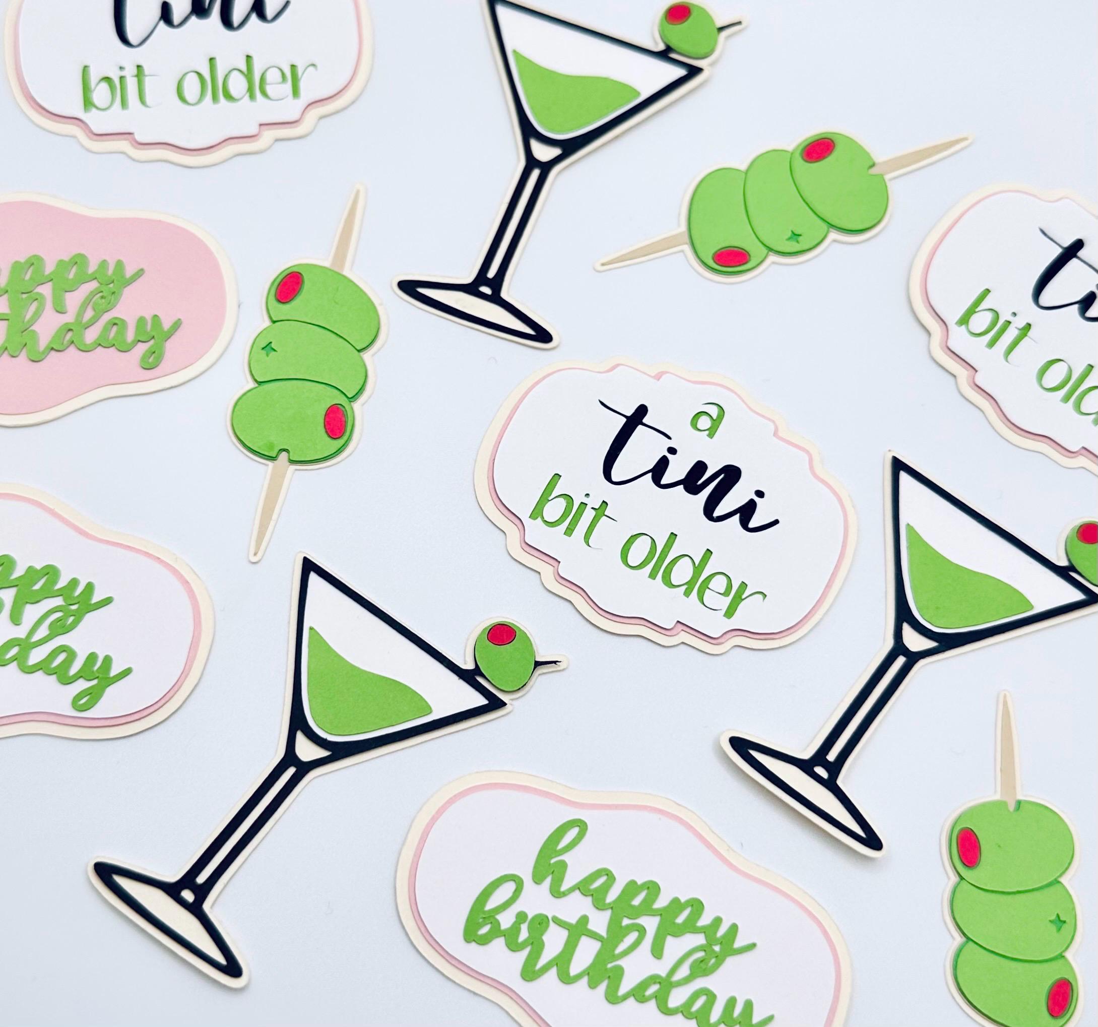 A Tini Bit Older Happy Birthday Cupcake Toppers Pink Green Olives ...