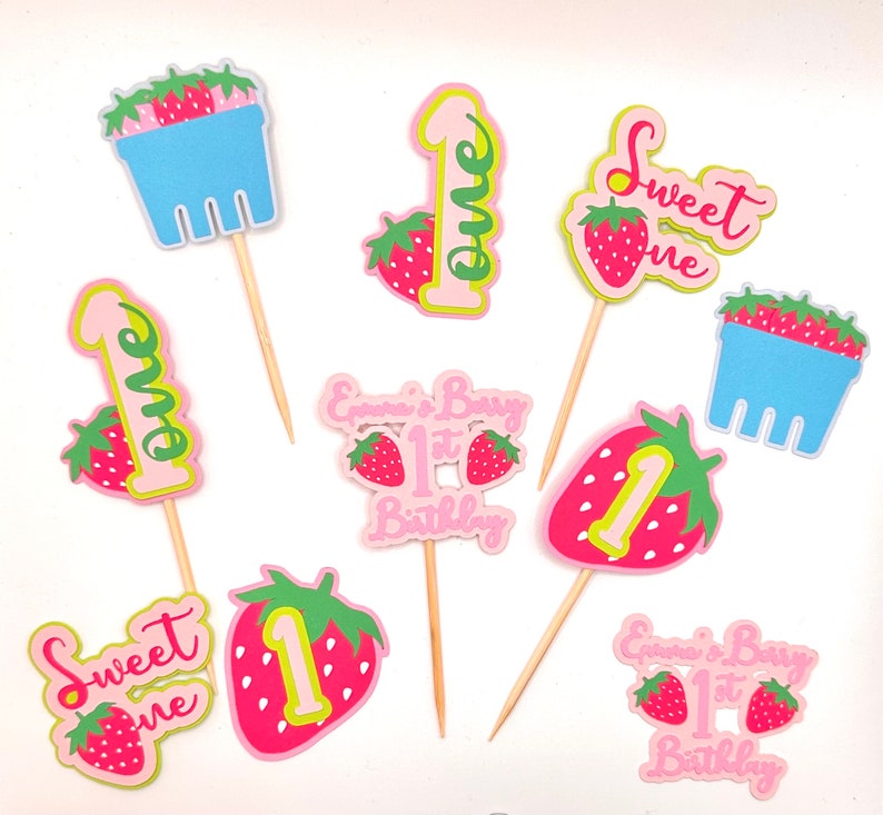 Berry 1st Birthday Cupcake Toppers Strawberry Sweet One Cake Topper ...